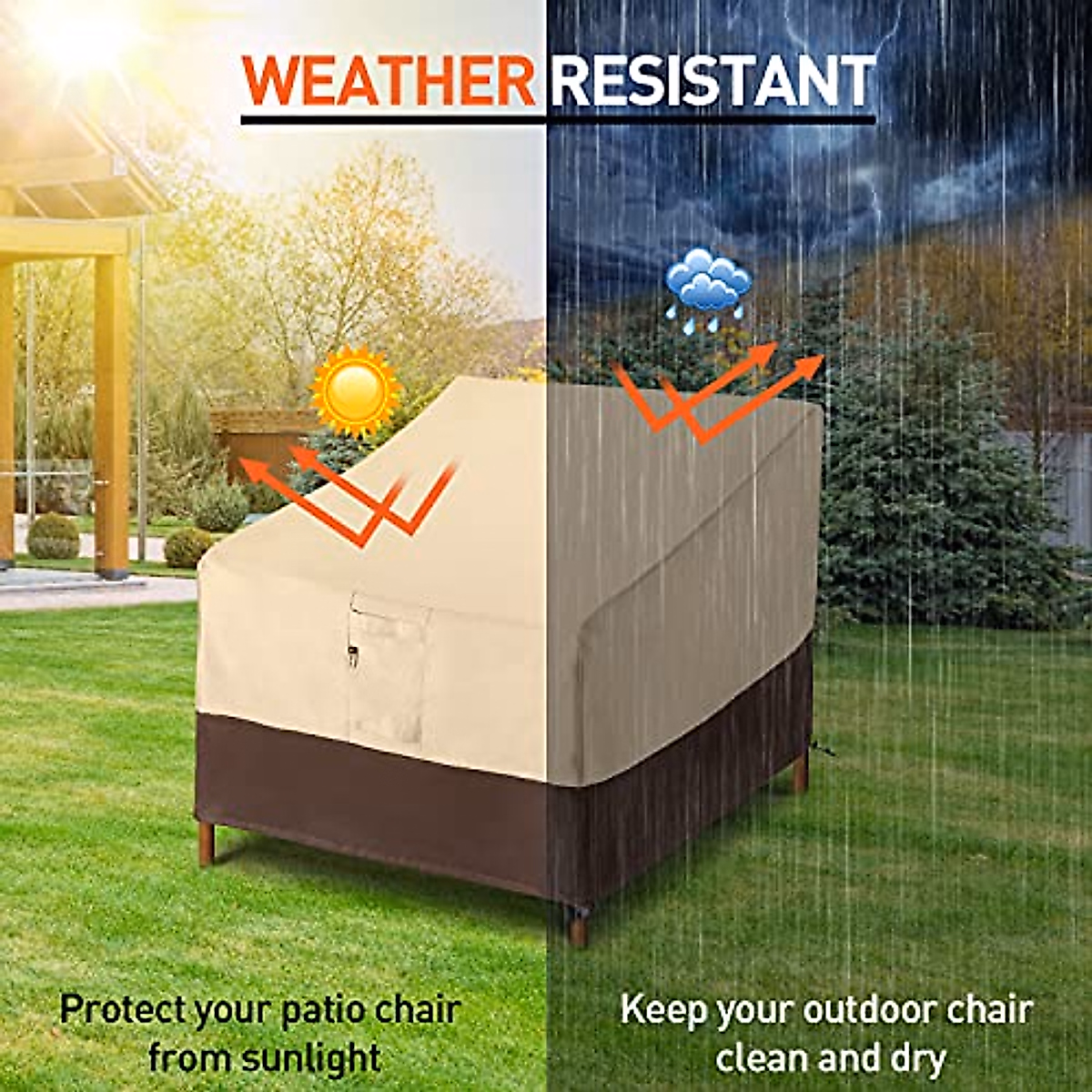 Arcedo Patio Chair Covers for Outdoor Furniture, 2 Pack Waterproof Outdoor Chair Covers, Lounge Deep Seat Lawn Chair Covers, 32" L x 40" W x 30" H, Beige & Brown