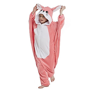 ABASACO Flying Squirrel Onesie Kids Plush Animal Costume One Piece Pajamas Girls Teen Halloween Cosplay Sleepwear Pink 10-11 Years