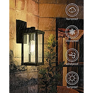 Eietonte Outdoor Wall Sconce, Exterior Wall Lantern Light Fixtures with Clear Glass Shade, Waterproof Wall Porch Lighting, Modern Anti-Rust E26 Socket Wall Mount Lamp for Garage Doorway, 2 Pack