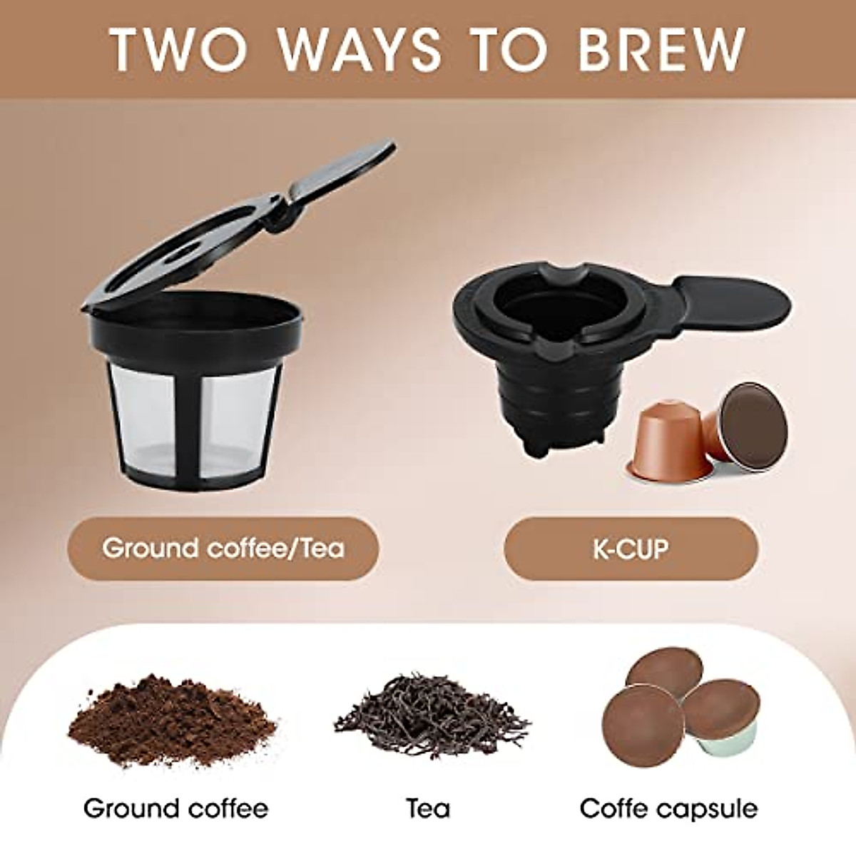 Single Serve Coffee Maker, K Cup Coffee Maker for Capsule Pod Ground Coffee, 1000W Single Cup Coffee Maker with Permanent Filter 6-14oz Reservoir One-Touch Button Fast Brew & Auto Shut Off, Black