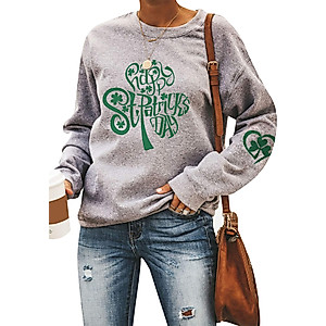 GRASWE Women St. Patrick's Day Irish 3/4 Sleeve Shirt Casual Fitted Baseball Jersey Shirts Grey Tree L