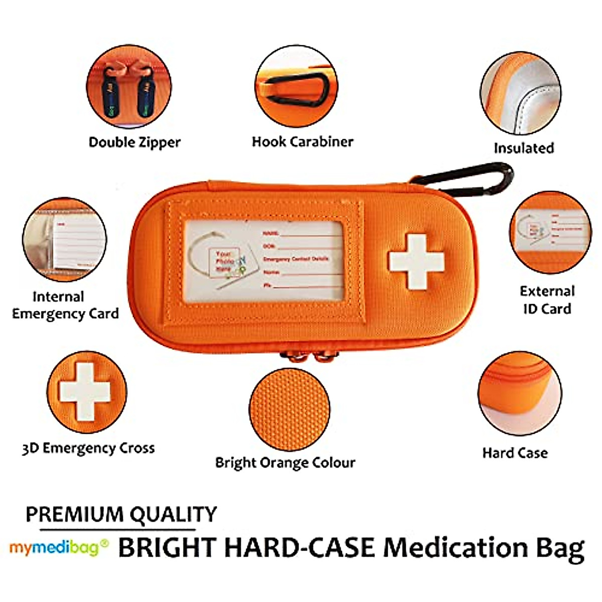 MyMediBag Double Epipen Holder | Hardcase Insulated Epipen Case | Highly Visible and Noticeable EpiPen Carrier Bag in Case of an Emergency | Bright Orange Epipen Carry Case Insulated Pouch