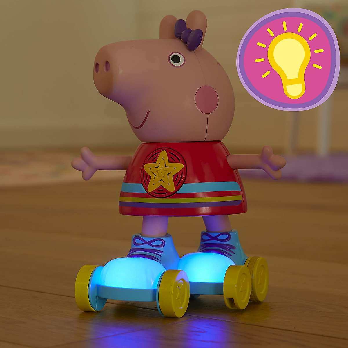 Peppa Pig Disco Peppa Roller Skating Doll, Pull-and-Go Action, 11 Inch Figures, Preschool Toys for 3 Year Old Girls and Boys and Up, with Lights, Speech, and Music