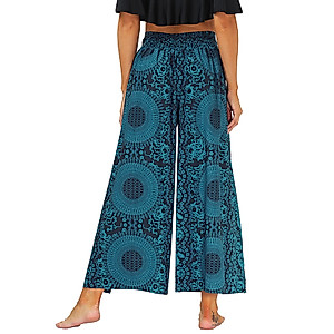 Lu's Chic Women's Boho Gaucho Pants Wide Leg Harem Yoga Flowy Bohemian Side Split Palazzo Lounge Casual Printed Slitted Slits Beach Summer Navy Floral Pant Patterned1 Small-Medium