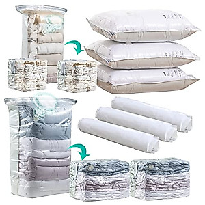CLEVHOM Vacuum Storage Bags Combo 12 Pack, Vatiety Space Saver Bags for Clothes Beddings Comforters Blankets Quilts Duvets Coat Jacket Sweater, Vacuum Sealer Bags Save 80% Space for Closet Organizers and Storage