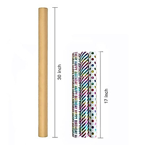 Blavermant Birthday Wrapping paper rolls, Gift Wrapping Paper Mini Roll - 17" X 10 ft Per roll, 3 Colorful Designs for Birthday