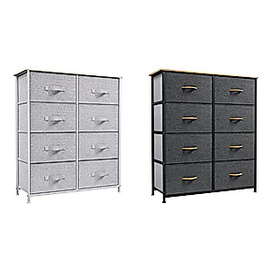 YITAHOME Storage Tower with 8 Drawers & Closets - Sturdy Steel Frame, Easy Pull Fabric Bins & Wooden Top & Storage Dresser, Grey