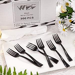WDF 300 Pieces Black Plastic Mini Forks-4inches Black Plastic Forks-Heavy Duty Plastic Tasting Forks-Perfect for Small Appetizers and Desserts