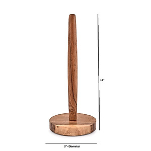 NIRMAN Acacia Wood Paper Towel Holder Decorative Countertop Standing Rolls Holder for Kitchen, Toilet, Pantry and Bathroom (3" x 3" x 12")