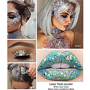 Body Glitter Gel 16 Color Sequins Glitter Gel Easy to Apply&Clean, Festival Glitter Christmas Makeup for Women Long Lasting Sparkling Suitable for Body, Face, Hair, Eyes White(Chunky Glitter)