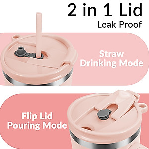 WETOWETO 40oz Tumbler with Handle and Lid | 100% Leakproof Insulated Stainless Steel Travel Mug | Keeps Cold 34Hrs/Hot 10Hrs | Dishwasher Safe, Fits Car Cup Holder (Rose Quartz Color)