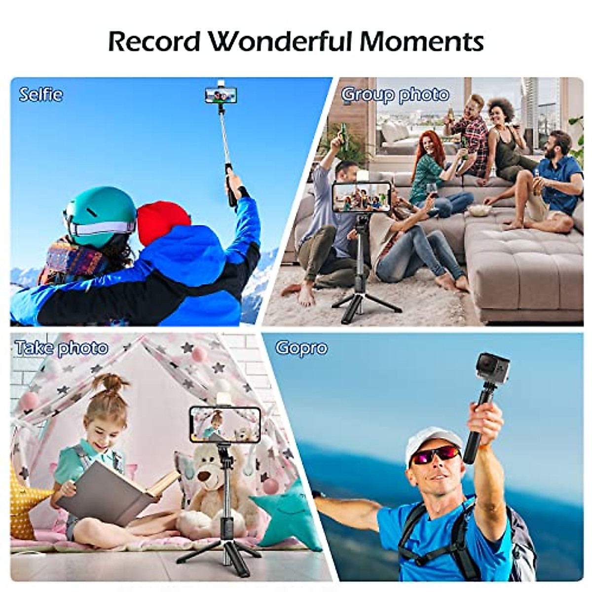 Aureday Selfie Stick with Wireless Bluetooth Remote, Portable 41 Inch Gopro Selfie Stick Tripod with Light, Compatible with iPhone 14/13 Pro/12/11 Pro/Max/XS/XR/X/8/7 and Android Smartphones