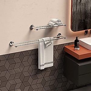 Adjustable 16 to 27.6 Inch Double Bath Towel Bar, ZUEXT Chrome Finished Stainless Steel Towel Holder Hanger, Wall Mount Expandable Hand Towel Rod for Bathroom Kitchen, 1" Tube Towel Rail Rack w/Hooks