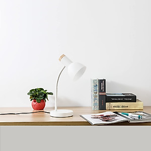 amezin White Desk Lamp 7w E26 LED Touch Control Gooseneck Metal Desk Lamps, Adjustable Modern Wood Eye-Caring Table Lamp for Girls Kids Home Office Bedroom College Dorm