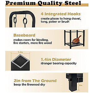 Artibear Small Firewood Rack Holder for Indoor Fireplace, 2-Tier Fire Wood Log Storage Stacker Stand for Outdoor Patio, Black