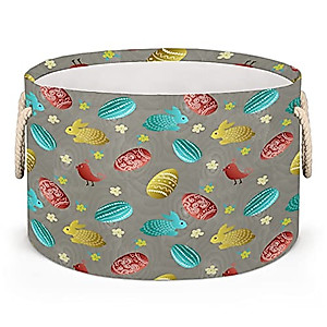 Colorful Eggs Easter Pattern (14) Large Round Baskets for Storage Laundry Baskets with Handles Blanket Storage Basket for Bathroom Shelves Bins for Organizing Nursery Hamper Girl Boy