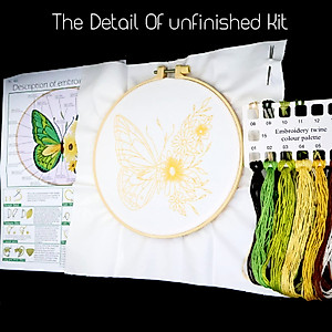 Highkick Embroidery Kit for Beginner,Embroidery Kit for Adults, All in one,Madame Butterfly,4 Pack