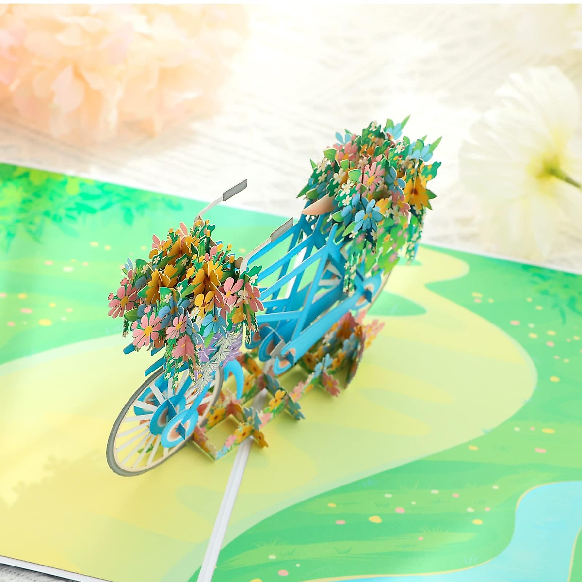 Paper Spiritz Flower Bike Pop Up Card Bicycle Greeting Card Mother's Day Anniversary Pop Up Card Birthday Popup Card Thank You Card Just Because All Occasions-100% Recycled and Eco-Friendly