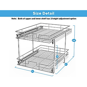 LOVMOR Individual Pull Out Cabinet Organizer, 2 Tier Cabinet Drawers Slide Out, Pots and Pans Organizer and Storage Pantry Shelf for Kitchen (17" W x 21" D)
