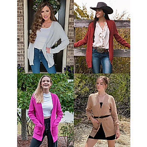 MEROKEETY Women's 2025 Fall Open Front Waffle Knit Cardigan Long Sleeve Cozy Knit Sweaters with Pockets, Dustypink, Medium