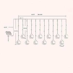 YLHDRILY Solar String Lights Curtain Wishing Icicle Ball Lights Waterproof with 8 Flashing Modes Indoor Outdoor Home Wedding Party New Year Garden Balcony Fence Warm White