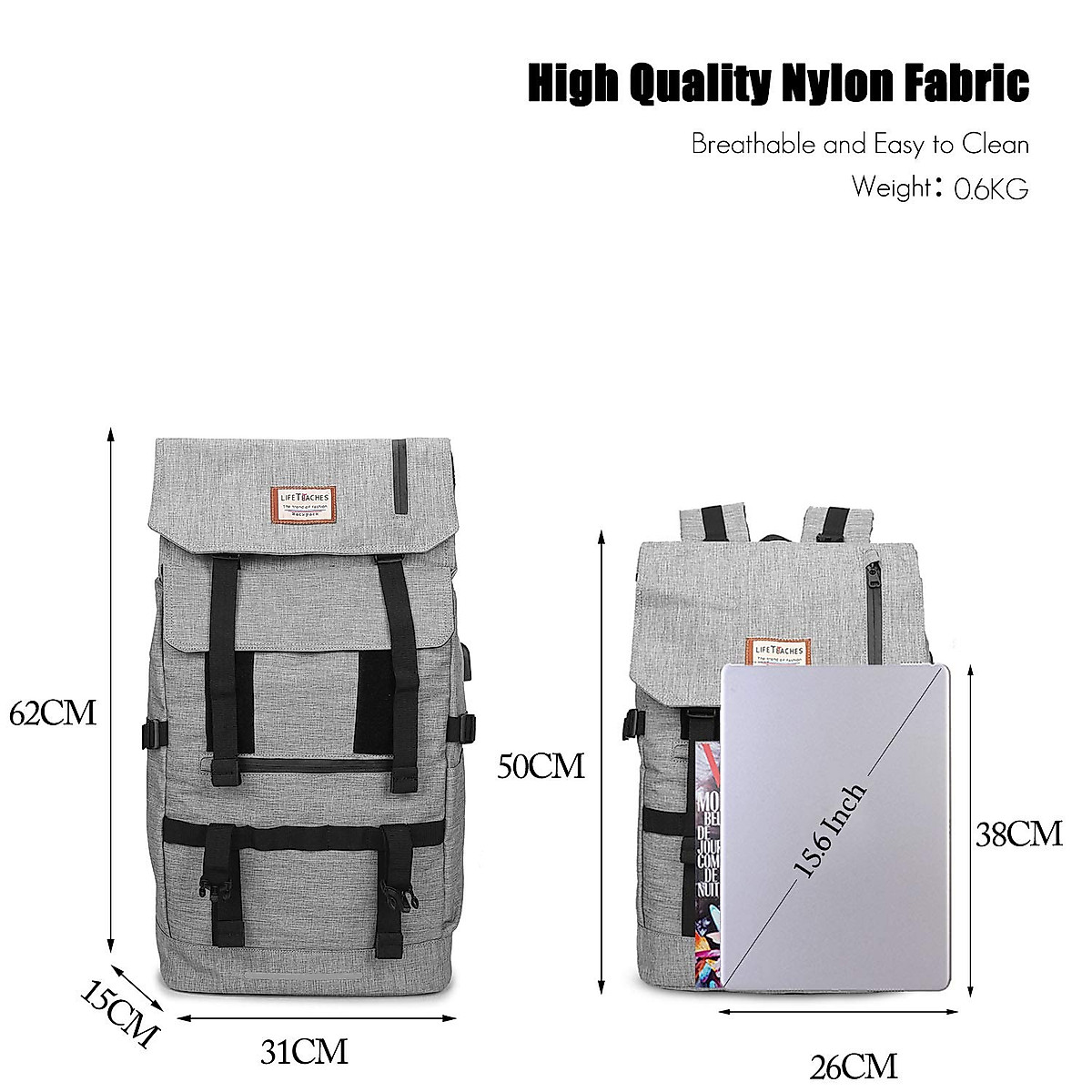 FANDARE Roll-top Backpack Expandable Daypacks Anti-Theft Rucksack Teenager College School Bag Lightweight Knapsack Field Pack for Men Women Outdoor Travel Hiking Camping Campus Gray