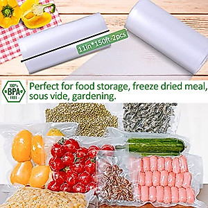 Vacuum Sealer Bags Roll 2 Pcs 11" x 150' Rolls (Total 300 feet) Vac Seal Bags for Food Saver Storage, Meal Saver Freezer Vacuum Sealer Bags, Sous Vide Bags Vacuum Sealer, Non-BPA Vacuum Sealer Bags