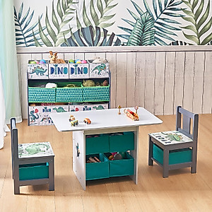 LuxenHome Kids Art Play Activity Table with Storage Shelf and Chair Set with Storage Baskets for Toddlers Drawing, Reading, Crafts, Play, Blue & Gray