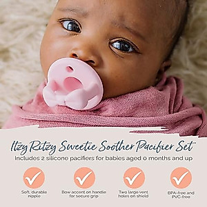 Itzy Ritzy Silicone Pacifiers for Newborn - Sweetie Soother Pacifiers Feature Collapsible Handle & Two Air Holes for Added Safety; for Ages Newborn and Up, Set of 2 in Light Pink & Dark Pink