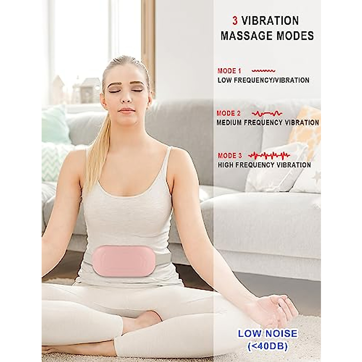 JZLUCKY Portable Heating Pads for Cramps, Fast Large Menstrual Heating Pads with 3 Heating Level and 3 Massage Mode, Cordless Heating Pads for Low Back,Belly Pain Relief Gift for Women Girl(Pink)