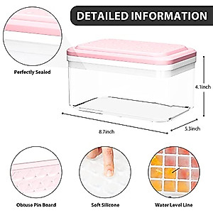 Silicone Ice Cube Tray with Lid and Bin for Freezer, 56 Nugget Ice Tray with Cover, Container, Scoop, Stackable Flexible Safe Ice Cube Trays, BPA Free (Pink)