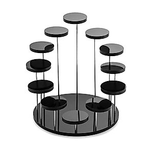 QWORK Round Acrylic Products Display Riser Stands, 12 Tier Jewelry Display Stands for Rings Earrings,Mini Figurines, Black