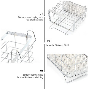 OSALADI Dish Drying Rack Stainless Steel Kitchen Utensil Holder Square Kitchen Caddy Sink Organizer Chopsticks Holder Hanging Kitchen Utensil Organizer Wire Storage Holder