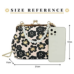 Oweisong Kiss Lock Shoulder Bag for Women Vintage Floral Top Handle Handbag Shell Satchel Purse Crossbody Tote