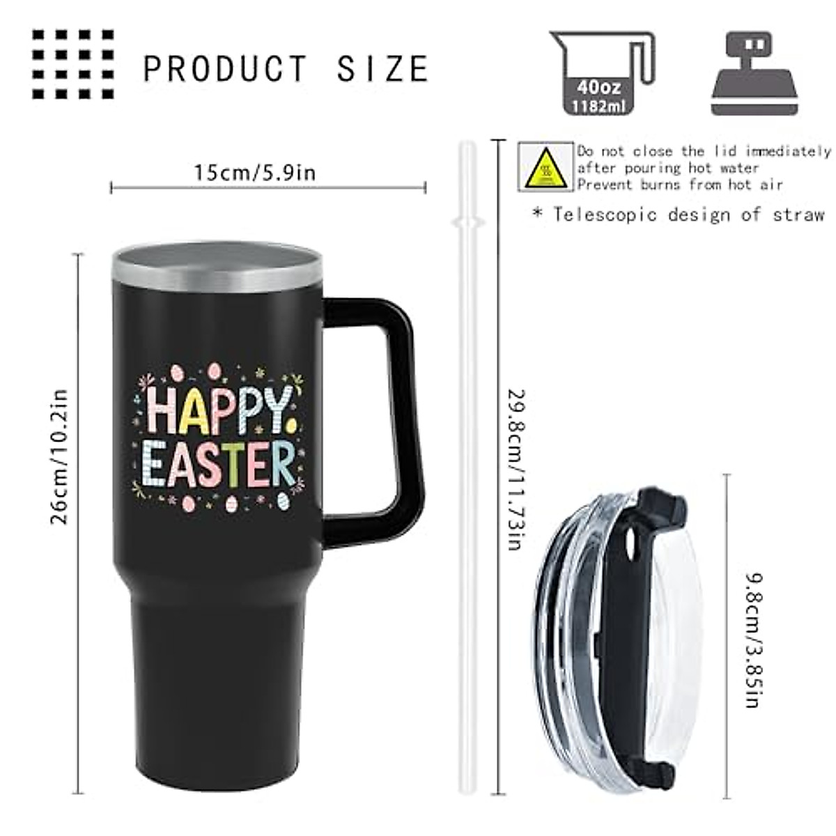 Happy Easter Tumbler 40 oz Tumblers with Lid and Straw Insulated Tumblers Stainless Steel Tumbler Funny Gifts for Women