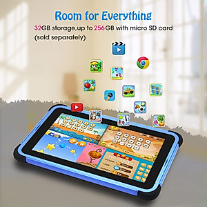 CWOWDEFU Kids Tablet 7 Inch,Android WiFi Tablet for Children,IPS HD Screen,2GB RAM 32GB ROM TF Up to 128GB,2MP+5MP,Parental Control,Kid-Proof Case with Stand,Blue