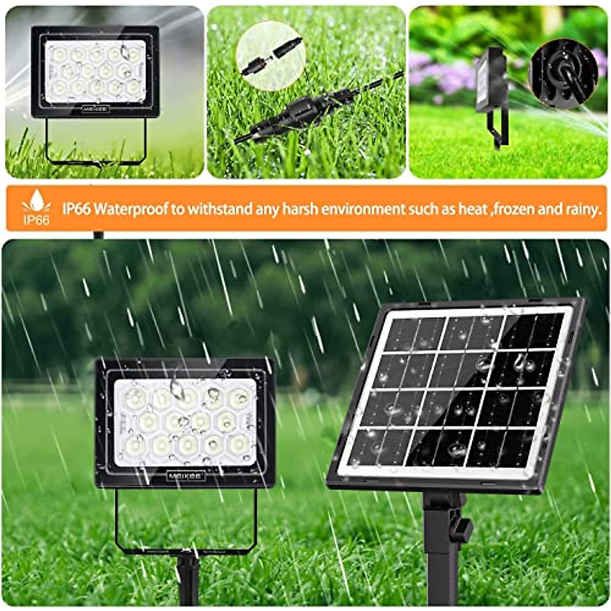 MEIKEE RGBW Solar Flood Light Outdoor with Remote, RGB Color Changing 2700K IP66 Waterproof LED Solar Powered Lights, Dimmable Timing Strobe Halloween Floodlight Landscape Light for Patio Party Garden