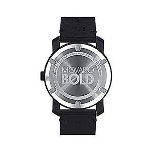 Movado Men's BOLD TR90 Watch with Sunray Dot and Leather Strap, Black/Blue (Model 3600307)