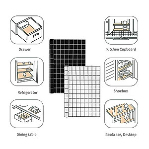 Shelf Liner Non-Adhesive EVA Cabinet-Drawer-Liners - 2 Roll Waterproof Kitchen Fridge Pad and Refrigerator Mat, Non-Slip Can be Cut Placemats, Size 17"×78.7"（Black&White）