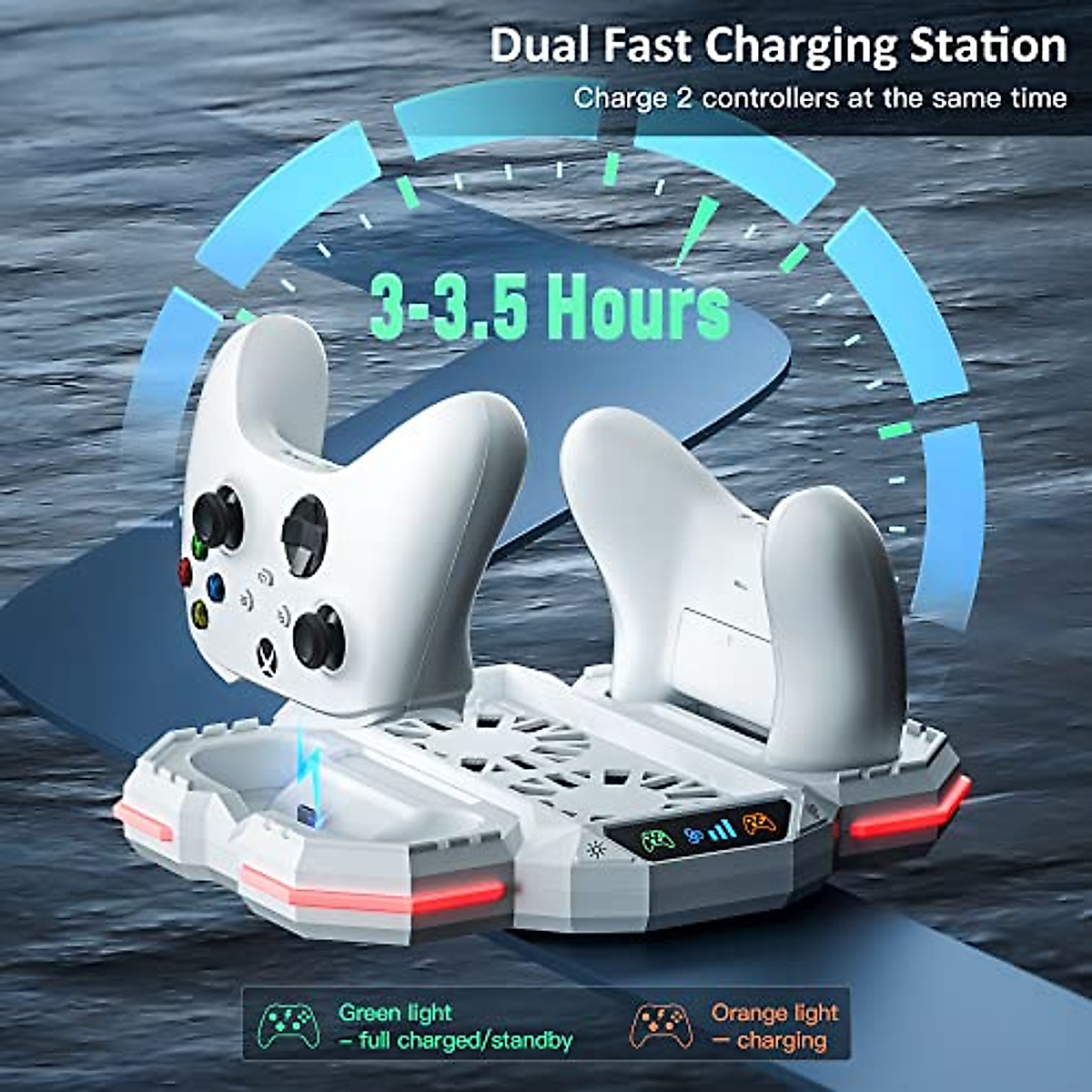 Narati RGB Cooling Charging Stand with Fan for Xbox Series S, 2X 1400mAh Rechargeable Batteries, Cooling System, Charger Station, Headset Hook Accessories for Xbox S