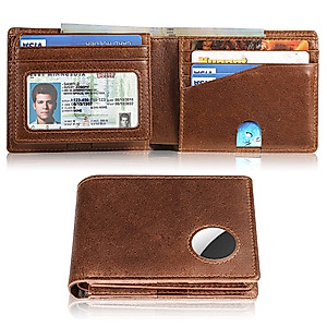 Mens Wallet With AirTag Holder, Bifold Leather RFID Blocking 2 ID Windows 12 Card Holders, Gift Box and Screen Protector Included, AirTag Not Included