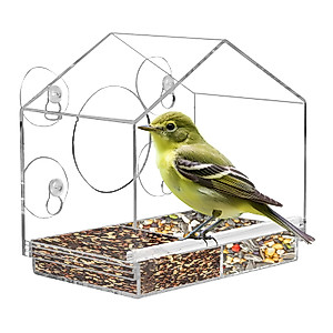 XTKS Bird Feeder, Hanging Bird Seed Feeder, Bird Feeding Station Outdoor Window Bird Feeder with Ultra-Strong Suction Cups - Perfect for Attracting Cardinals, Finches, Chickadees