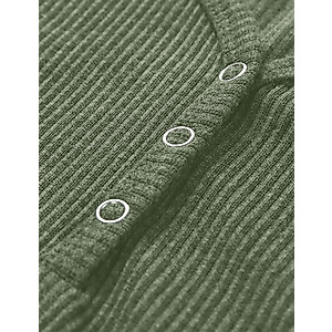 MEROKEETY Women's Short Sleeve V Neck Ribbed Knit Button T Shirts Henley Solid Color Summer Tops, Green, M
