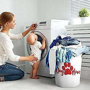 Dog Mom Large Laundry Basket Hamper Bag Washing with Handles for College Dorm Portable