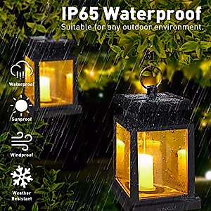 Sunklly Hanging Solar Lanterns Outdoor - 4 Pack Solar Candle Flickering Lights Waterproof Led Hanging Solar Lanterns Lights for Garden, Patio, Umbrella, Tent, Tree, Yard, Deck, Camping (Warm Light)