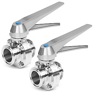 JMCOLMT 2 Inch Butterfly Valve 2 Pcs Sanitary Stainless Steel 304 with Trigger Handle Tri Clamp Butterfly Valve
