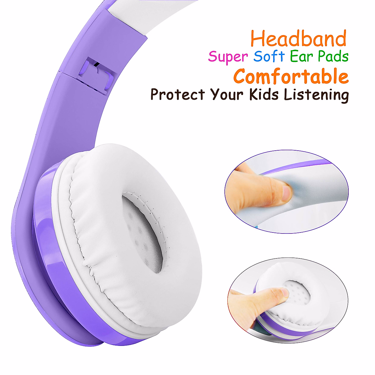 Woice Kids Wireless Bluetooth Headphones Volume Limited 85db/110db Stereo Sound Over-Ear Foldable Children Headphones with Mic SD Card Slot up to 16 Hours Play time for Boys Girls Adults (Purple)