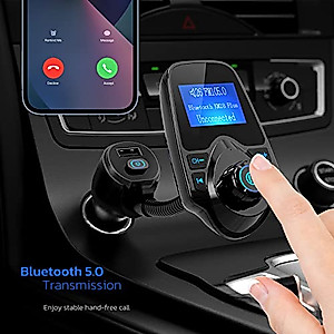 Nulaxy Bluetooth FM Transmitter for Car, Upgraded Manual Power On/Off Switch Wireless Car Radio Bluetooth Adapter Supports Hands free Calls, USB Fast Charging, microSD Card, Aux Play - KM18 Plus Black