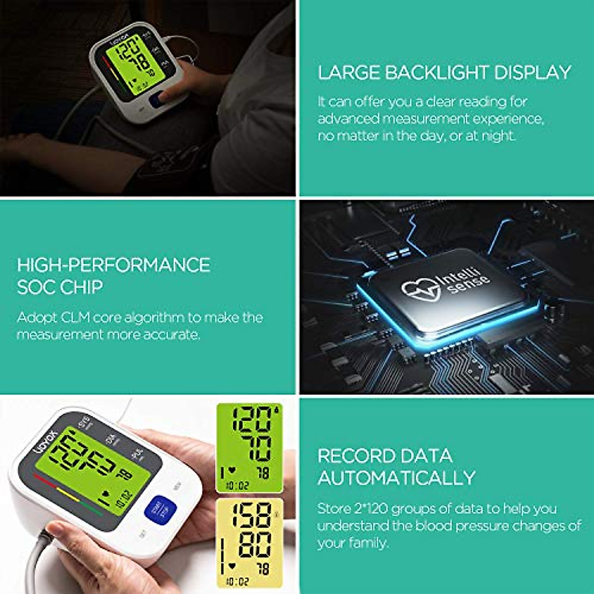 VOYOR Automatic Blood Pressure Monitor Cuff Upper Arm Blood Pressure Machines for Home Use with Heart Rate Monitor 240 Sets Memory LCD Display BP100