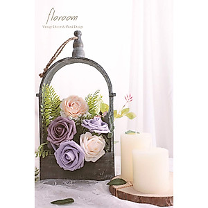 Floroom Artificial Flowers 50pcs Real Looking Cream Foam Fake Roses with Stems for DIY Wedding Bouquets Bridal Shower Centerpieces Floral Arrangements Party Tables Home Decorations